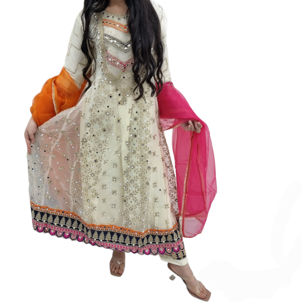 Pakistani Heavy Mirror Work Maxi Dress Embroidered Indian Outfit CRM ...