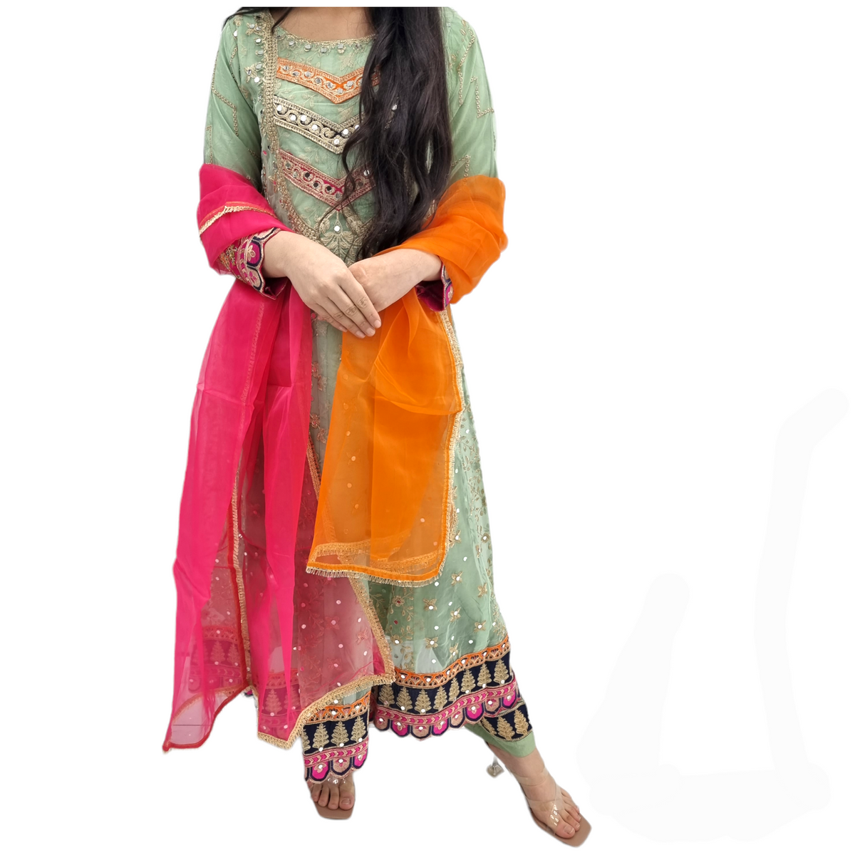 Pakistani Heavy Mirror Work Maxi Dress Embroidered Indian Outfit MNT ...
